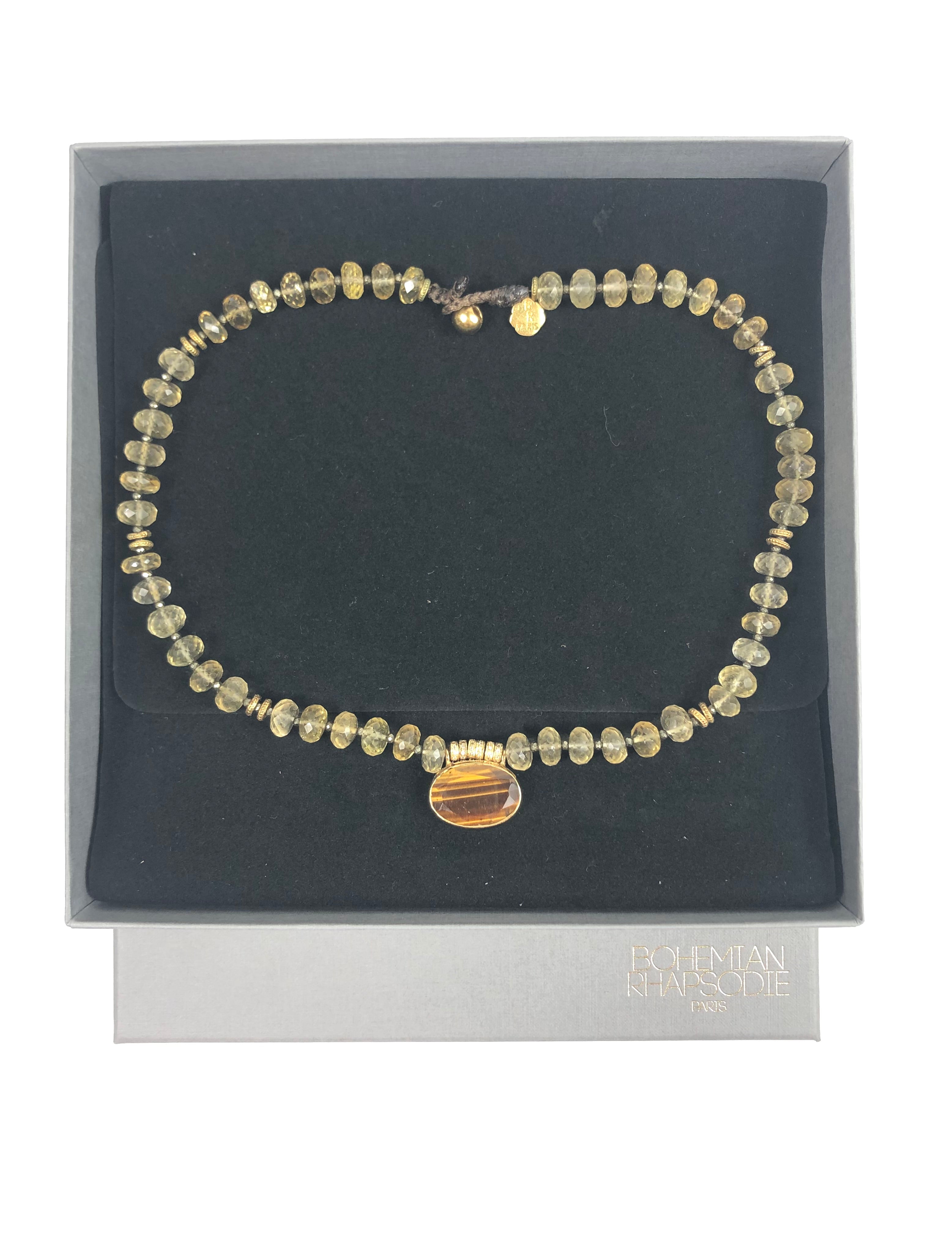 Citrine LEONIE with Tiger Eye Medallion Pendant Necklace / BOHEMIAN RH ...